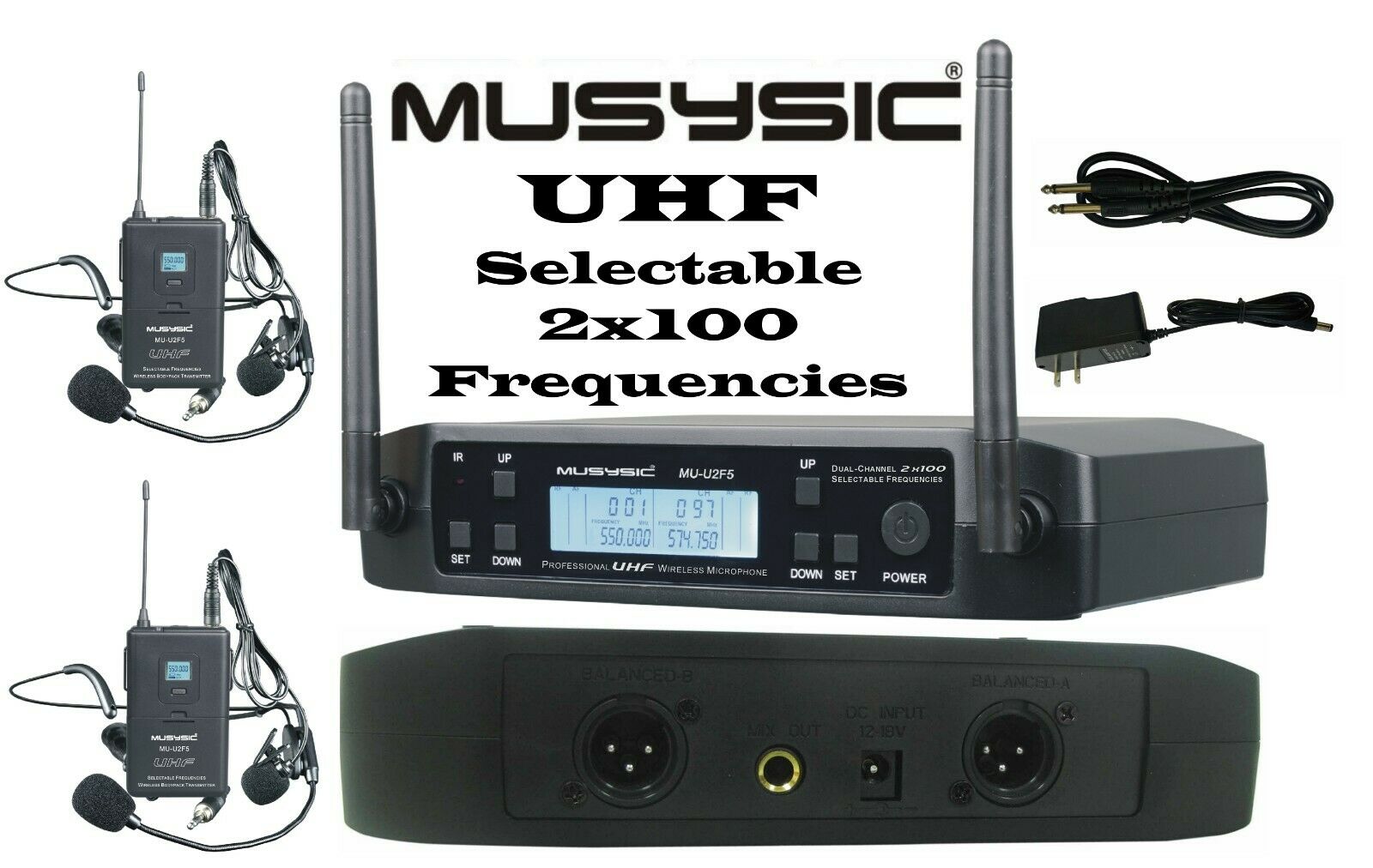 MUSYSIC Dual Channel UHF Wireless Mic with 200 Frequencies