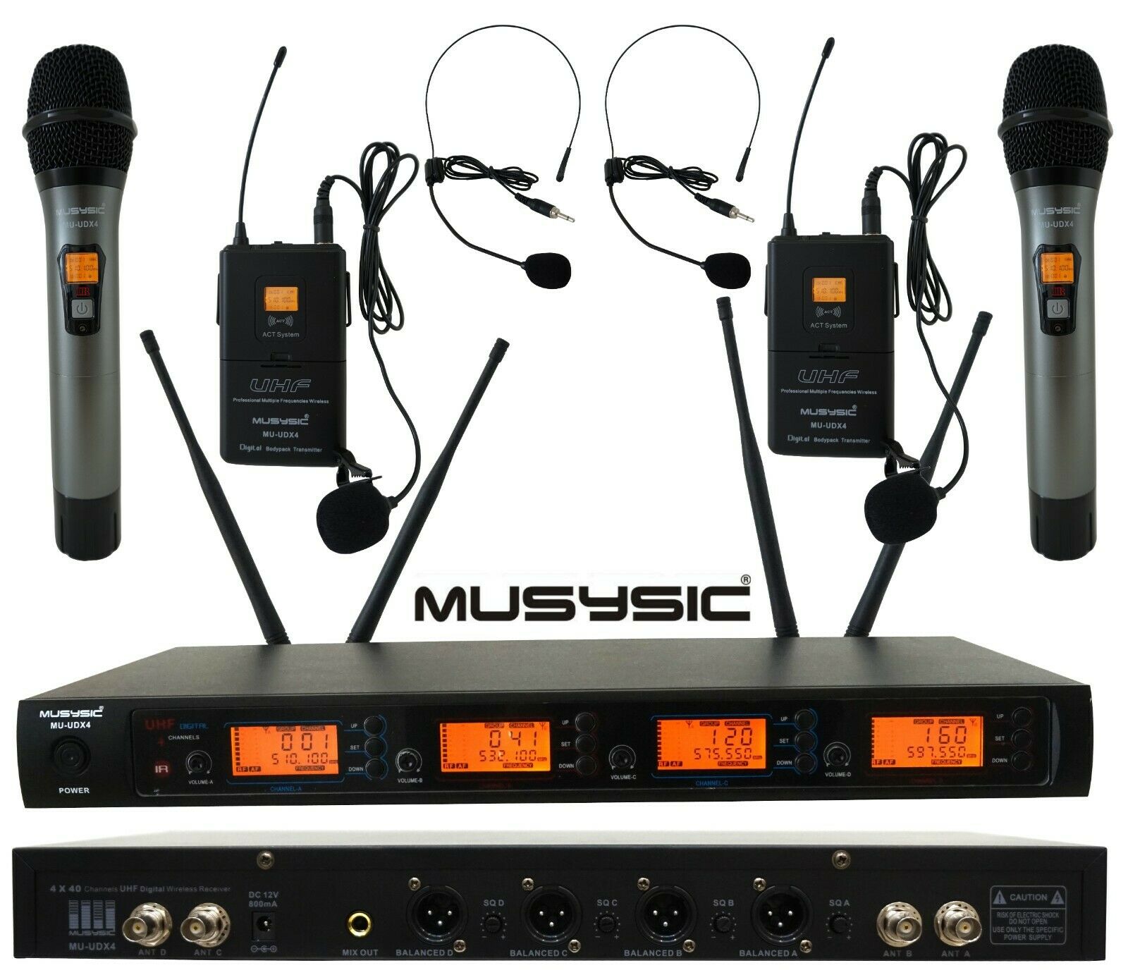 4-CH UHF Diversity Wireless Handheld Lavalier Mic System
