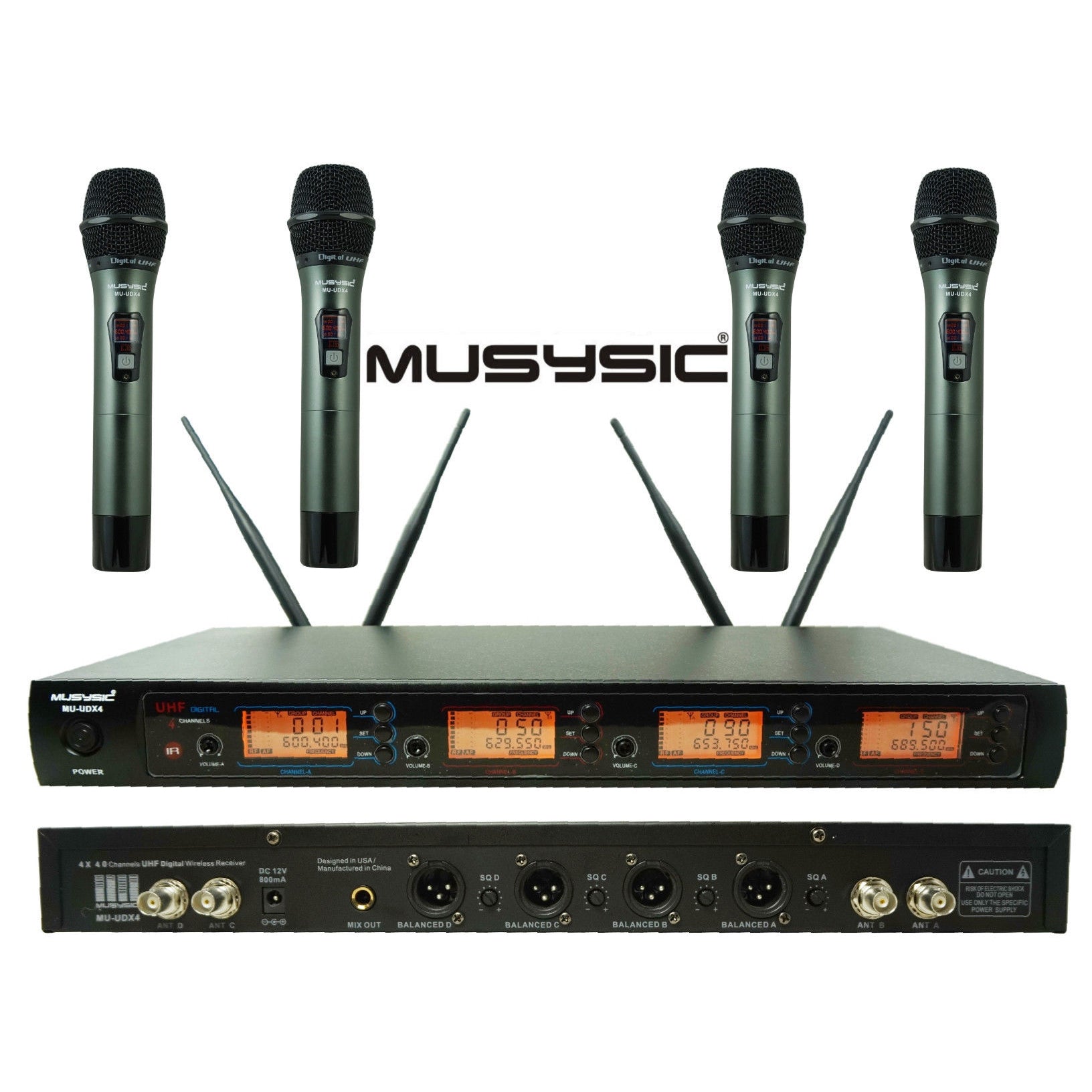4‑Channel UHF Diversity Wireless Handheld Mic System