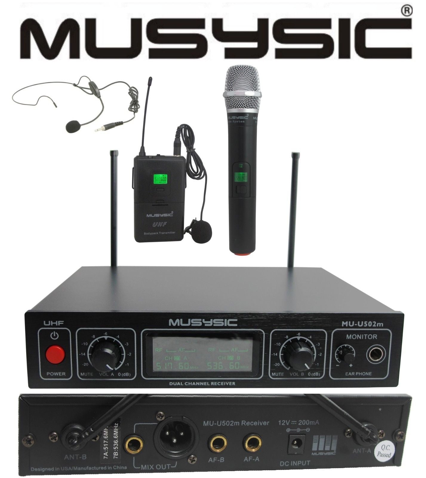 Dual Channel UHF Wireless Microphone System Handheld & Lapel